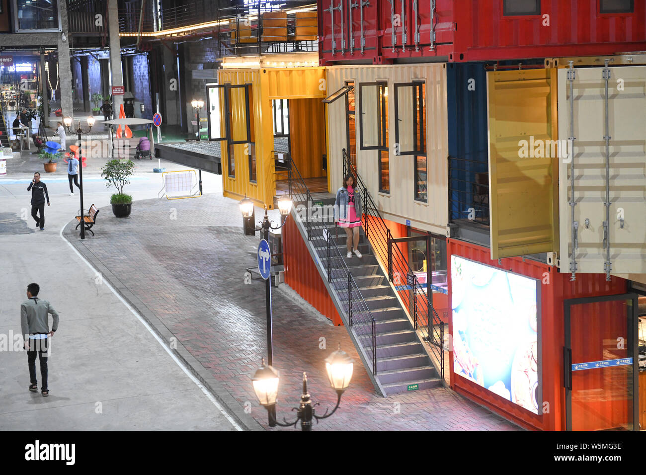 View of a container restaurant at the Red Wine Museum in Chongqing ...
