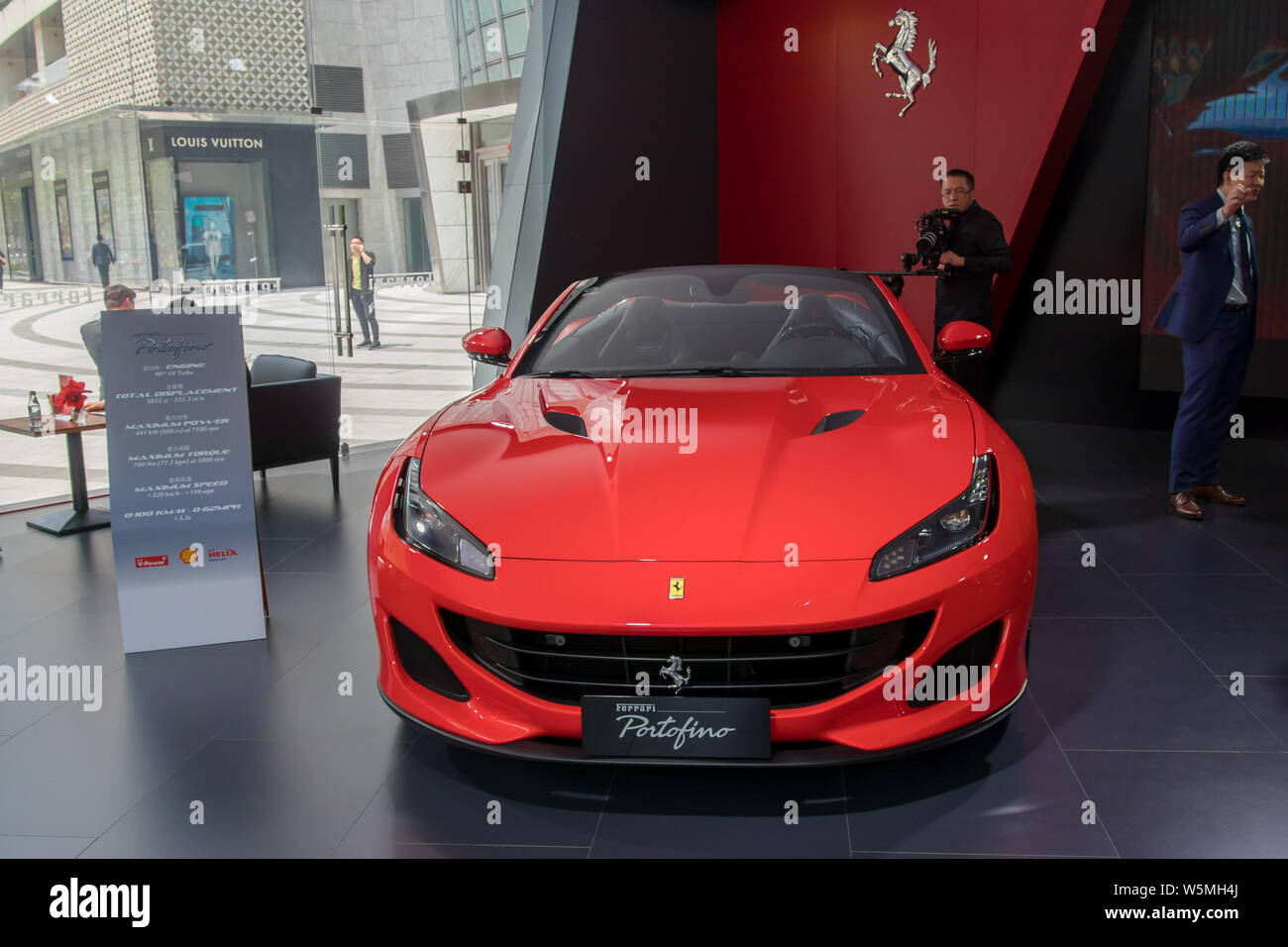 A Ferrari Portofino sports car is displayed at a pop-up store of ...
