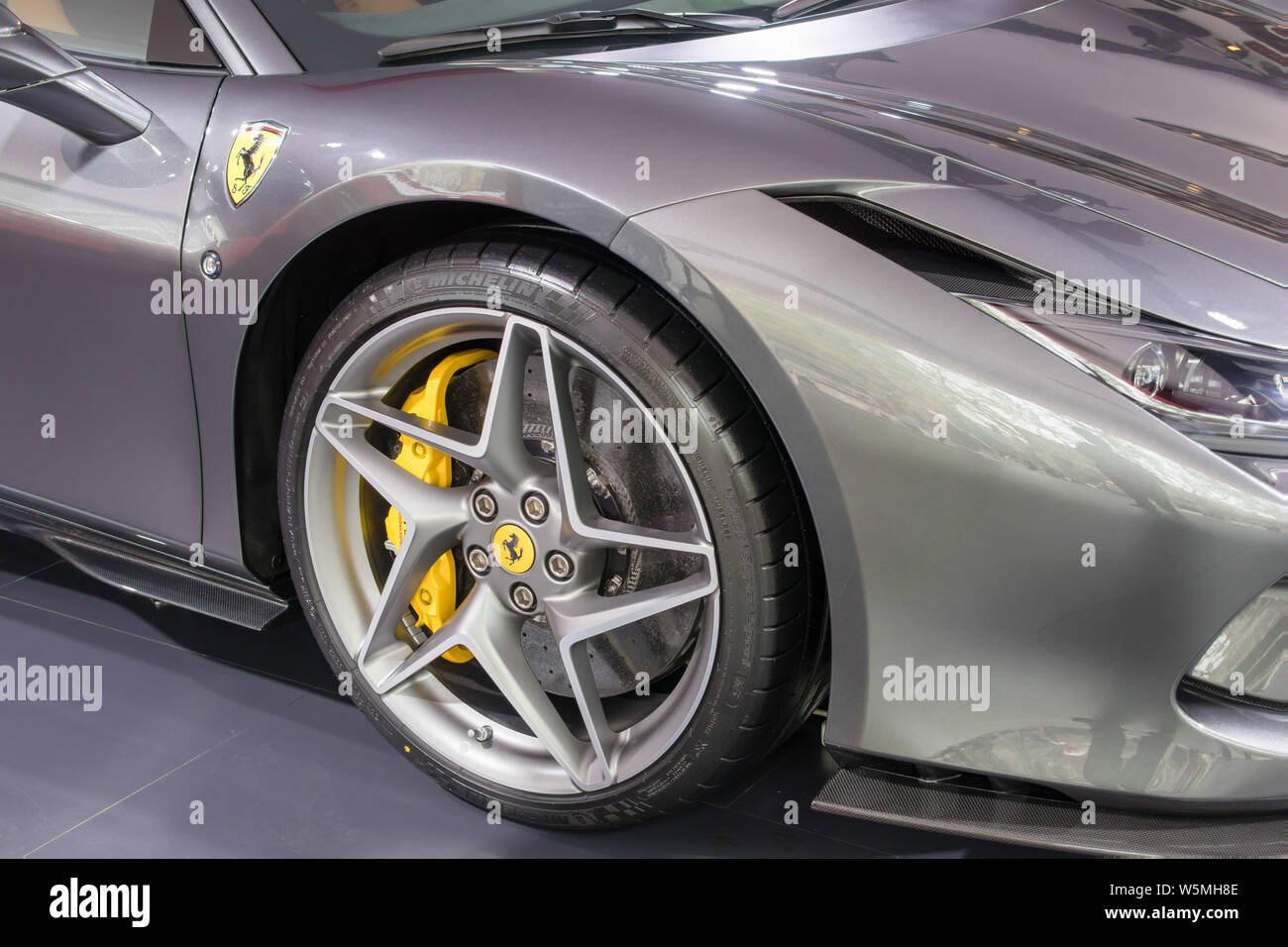 A Ferrari F8 Tributo sports car is displayed at a pop-up store of ...