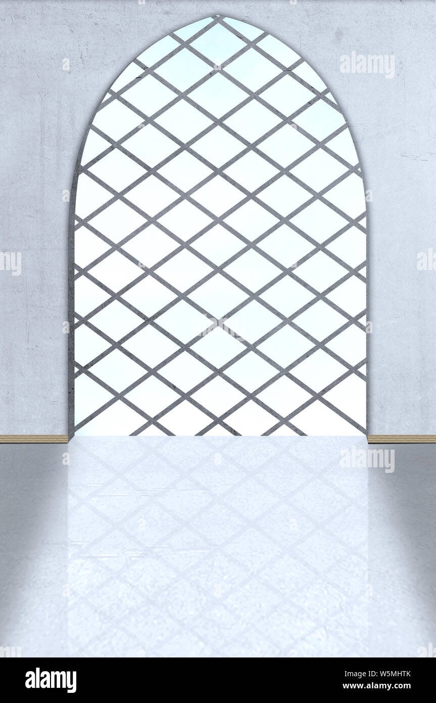 Window arches of inside the mosque with a blue sky background Stock ...