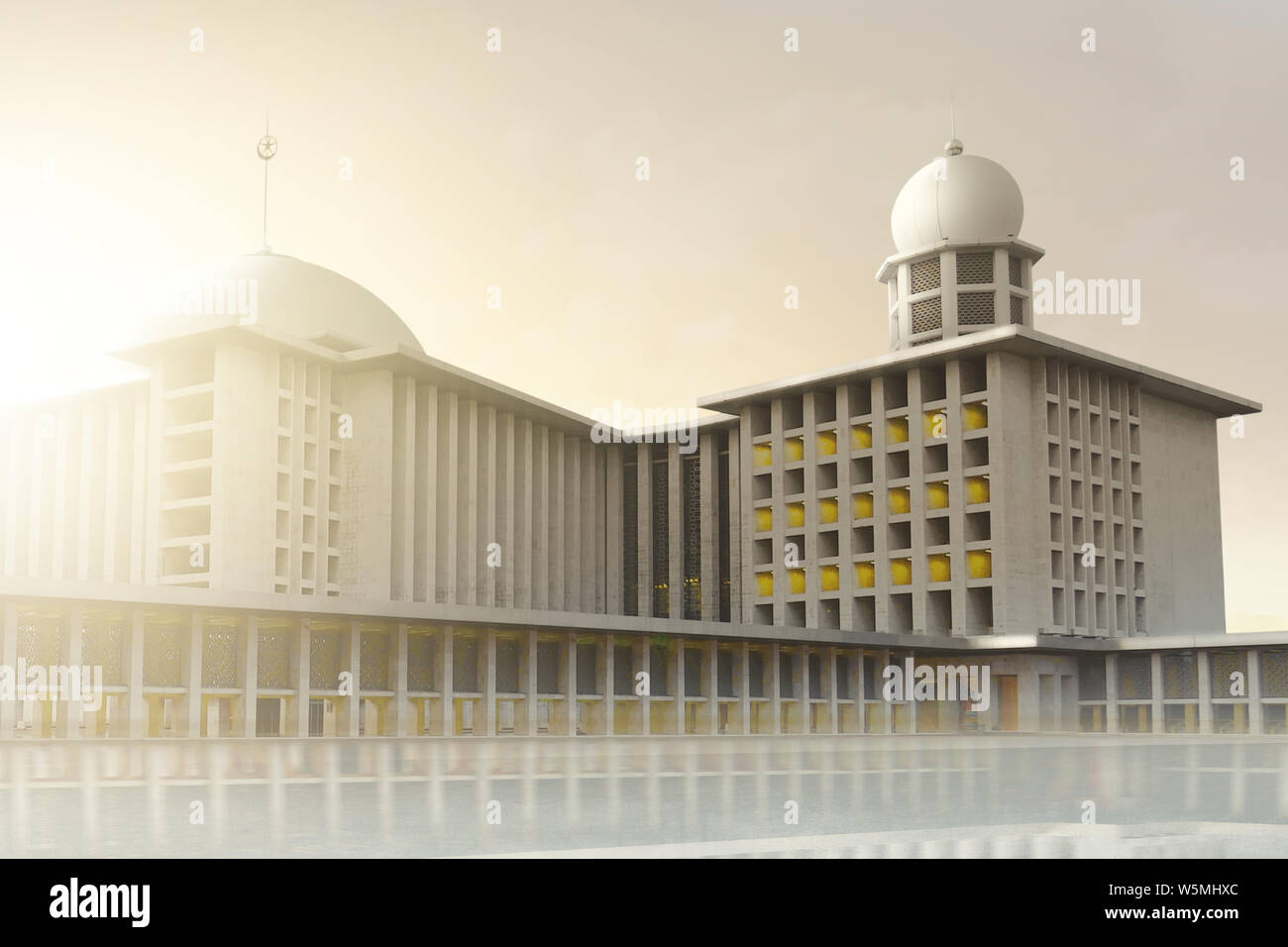 Beautiful white mosque with sunlight and sky background Stock Photo - Alamy