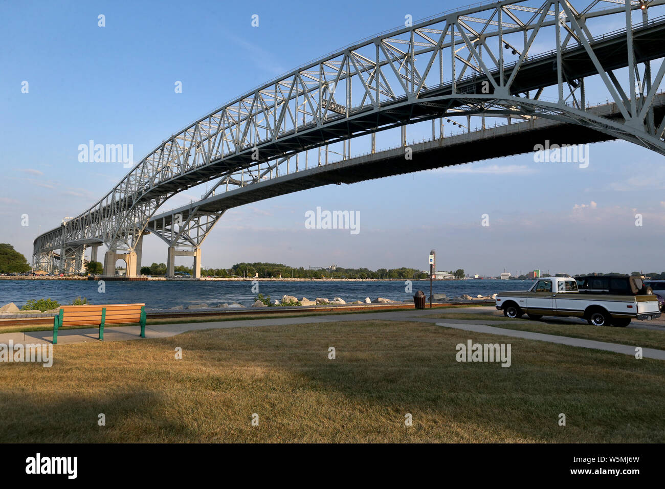 Blue water bridge from Port Huron, Michigan, Untied States looking into ...