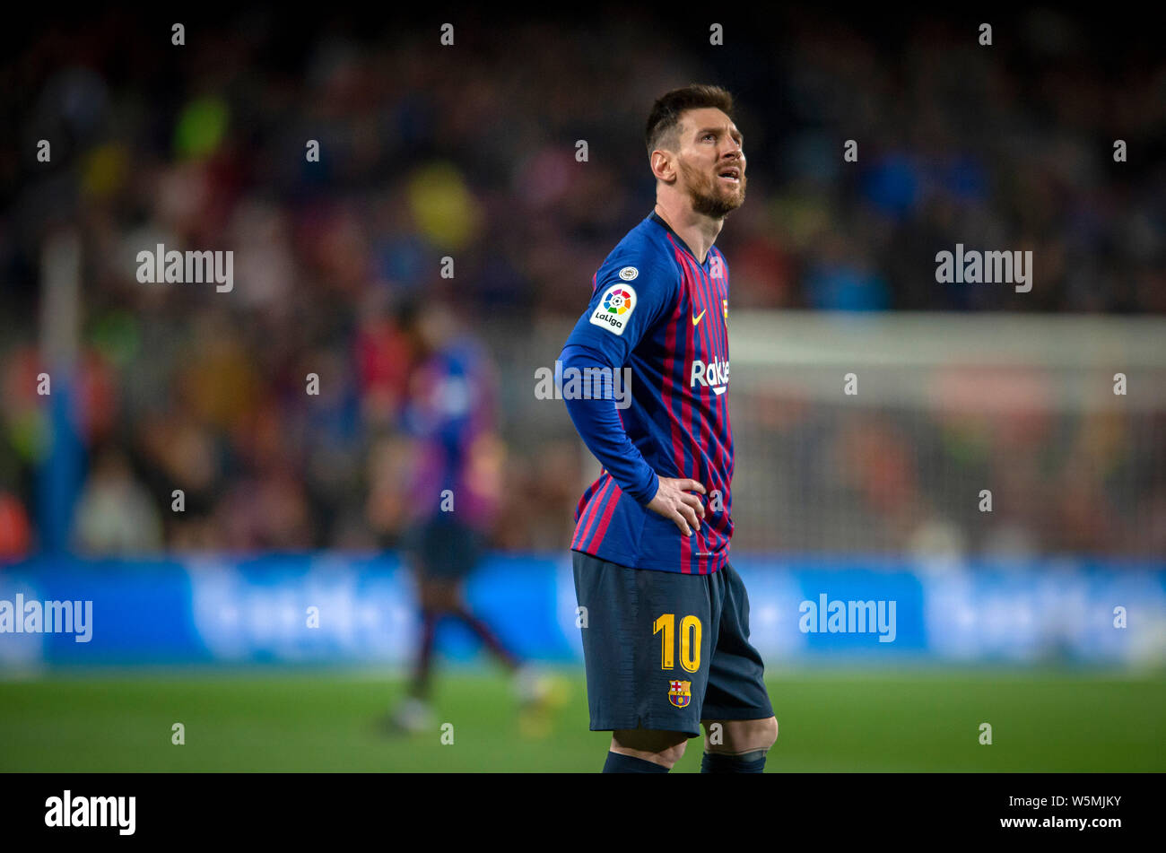 Lionel Messi of FC Barcelona reacts during their 33rd round match of ...