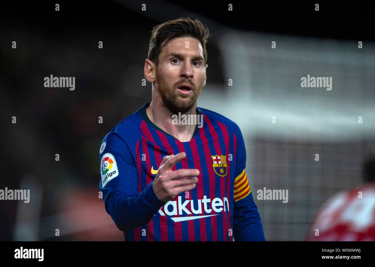 Lionel Messi of FC Barcelona reacts during the 31st round match of the ...