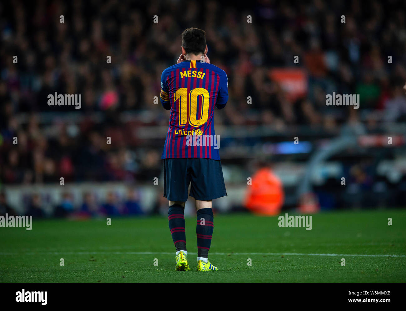 Lionel Messi of FC Barcelona reacts during the 31st round match of the ...