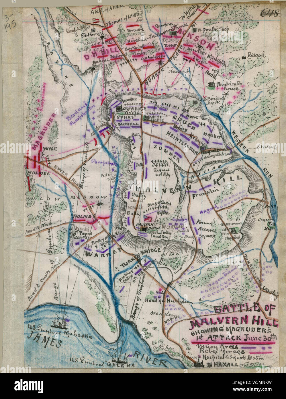 Civil War Maps 0139 Battle of Malvern Hill showing Magruder's 1st ...