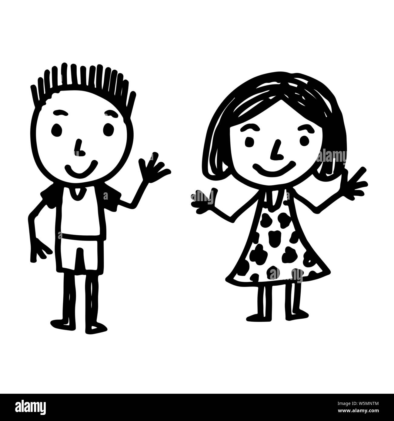 Funny draw kids doodle art Black and White Stock Photos & Images - Alamy
