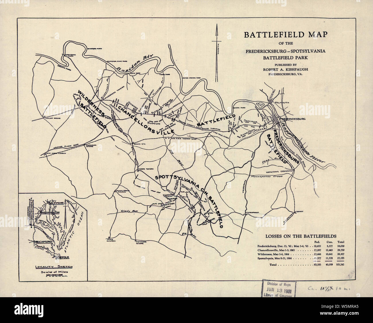 Civil War Maps 0161 Battlefield map of the Fredericksburg-Spotsylvania ...