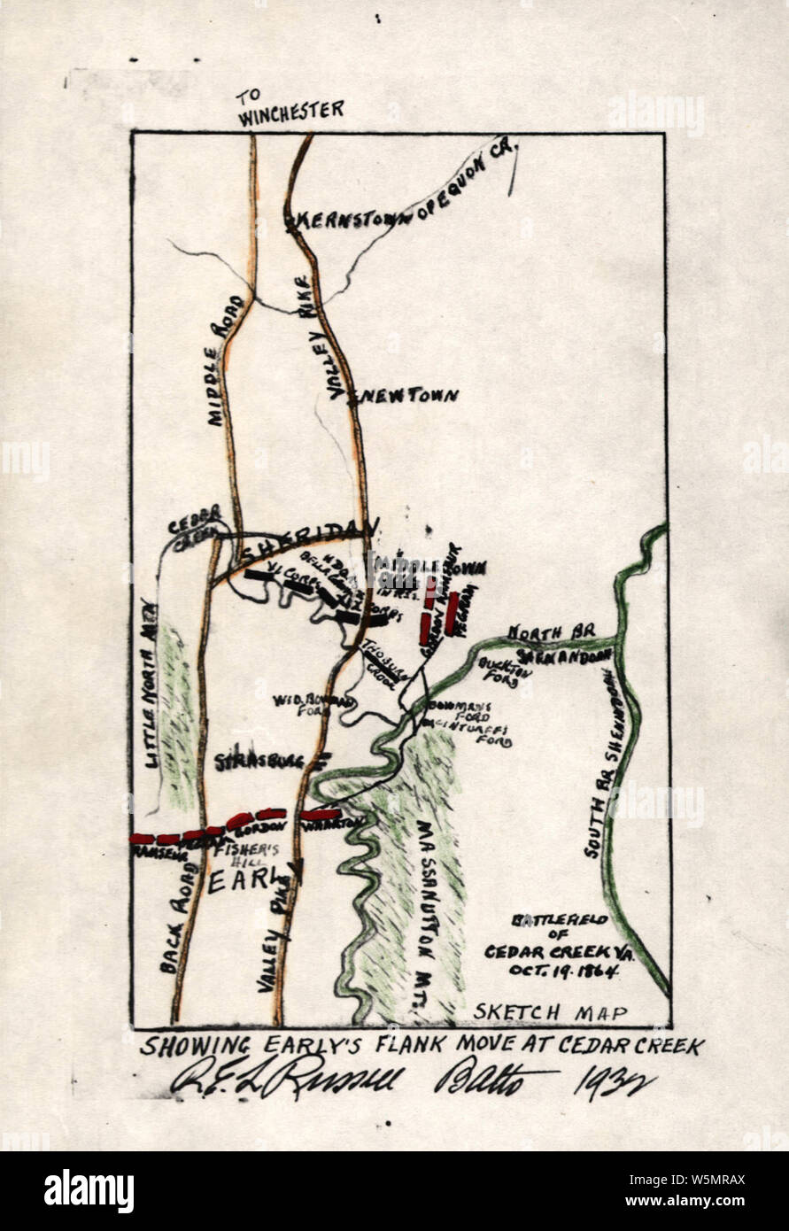 Civil War Maps 0163 Battlefield of Cedar Creek Va Oct 19 1864 sketch ...