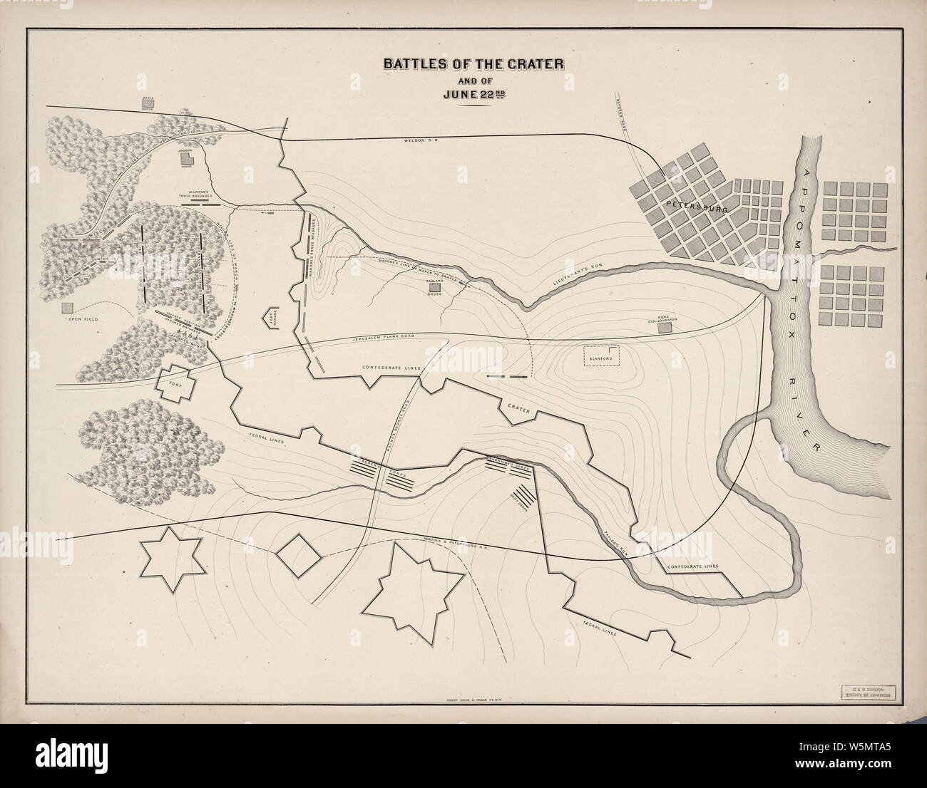Civil War Maps 0178 Battles of the Crater and of June 22nd Rebuild and ...
