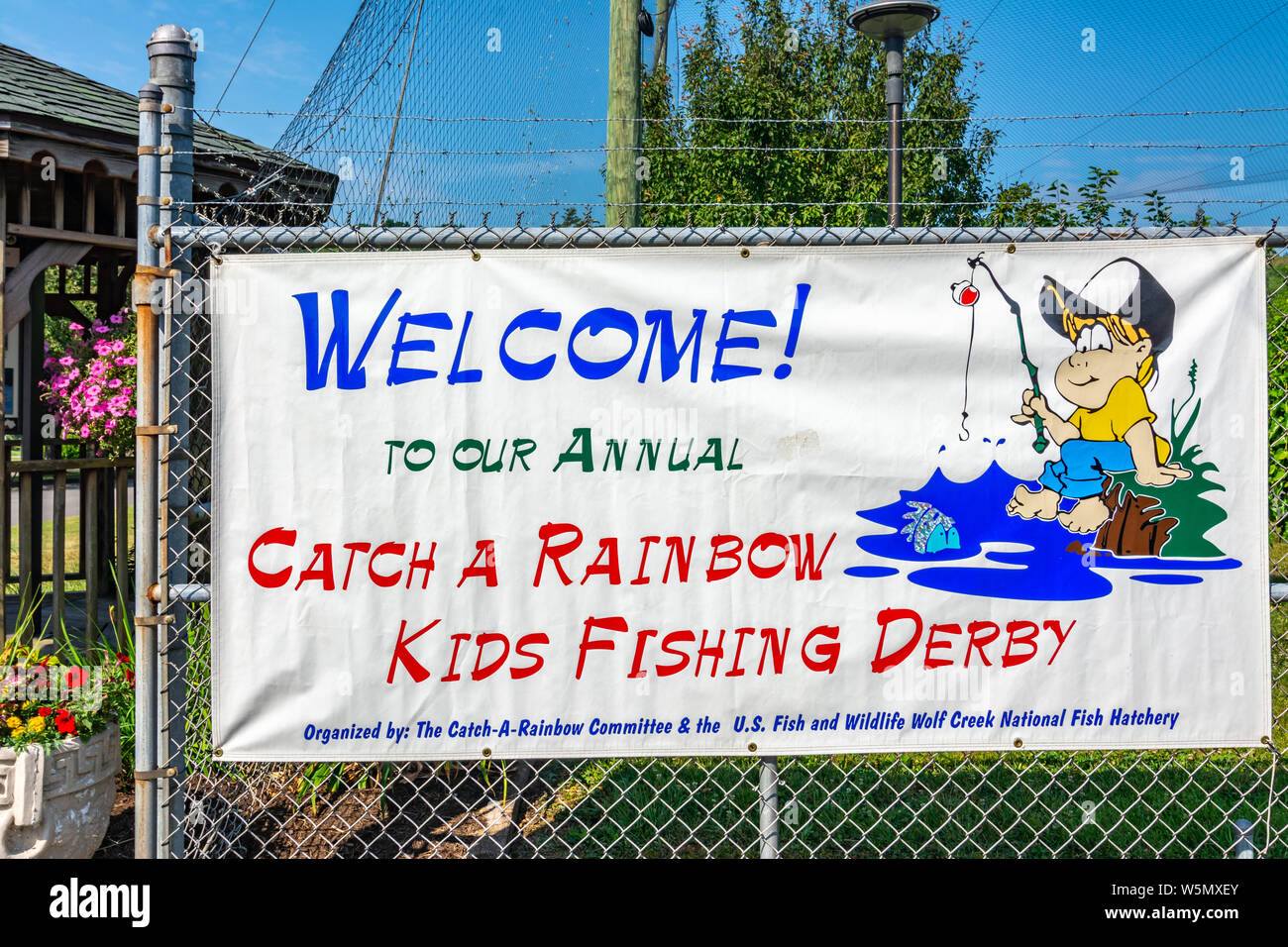 Welcome banner for the annual Catch a Rainbow Kids Fishing Derby at the ...