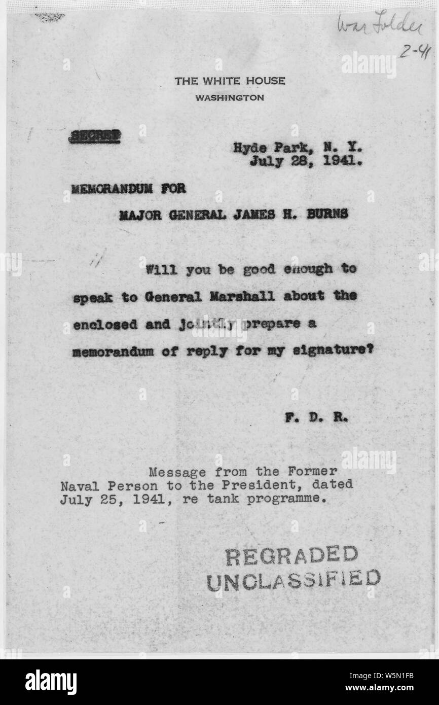 Franklin D. Roosevelt to Major General J. H. Burns Stock Photo - Alamy