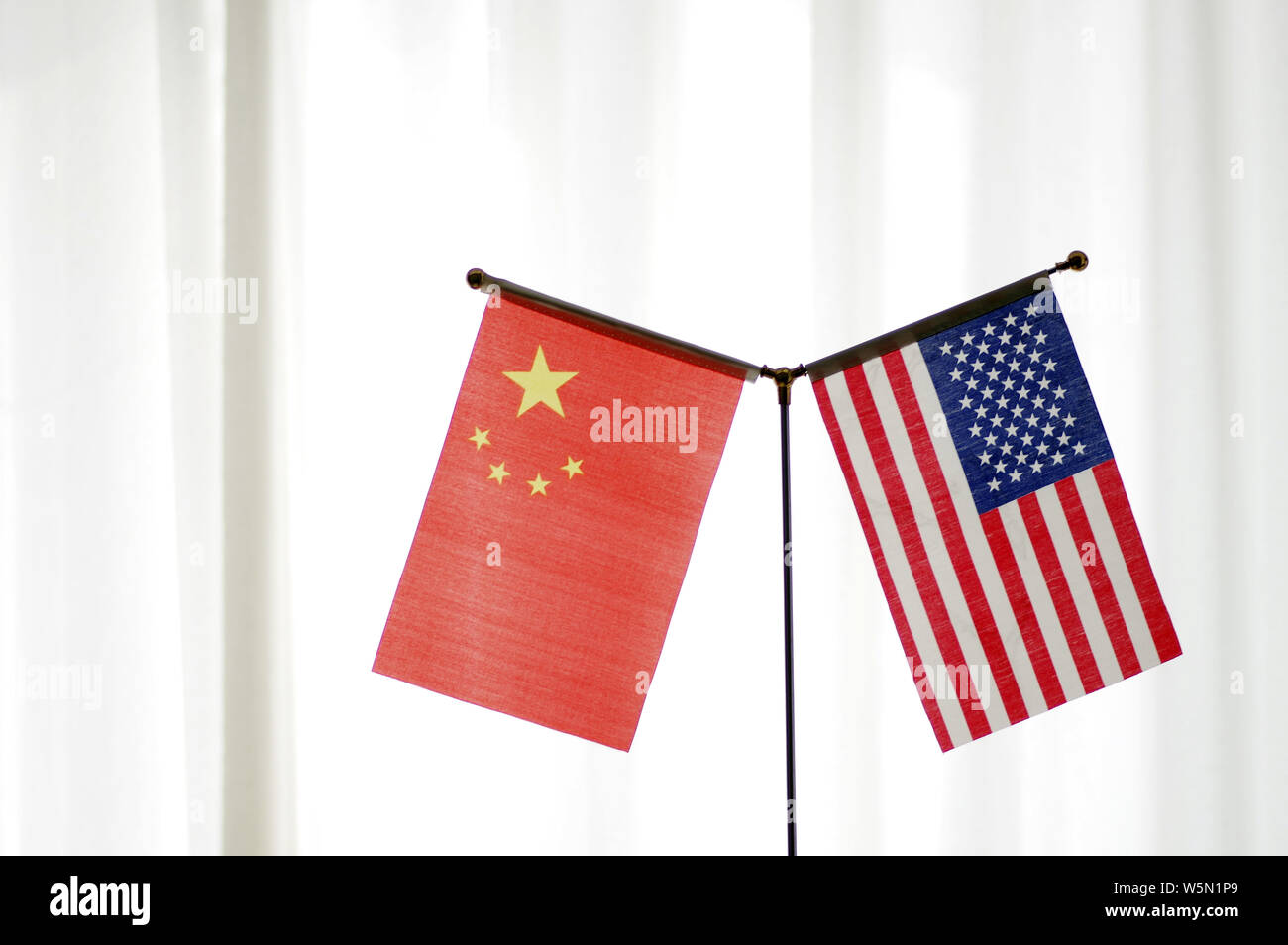 --FILE--National flags of China and the United States are seen in Ji ...