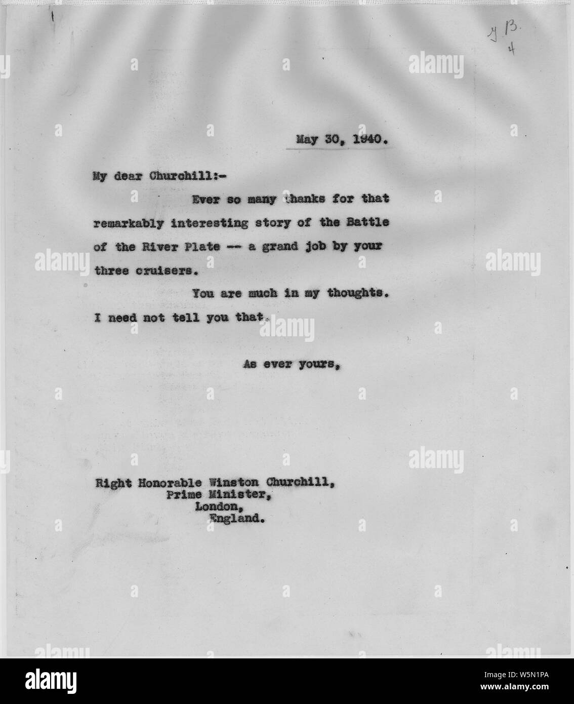 Franklin D. Roosevelt to Winston Churchill Stock Photo - Alamy