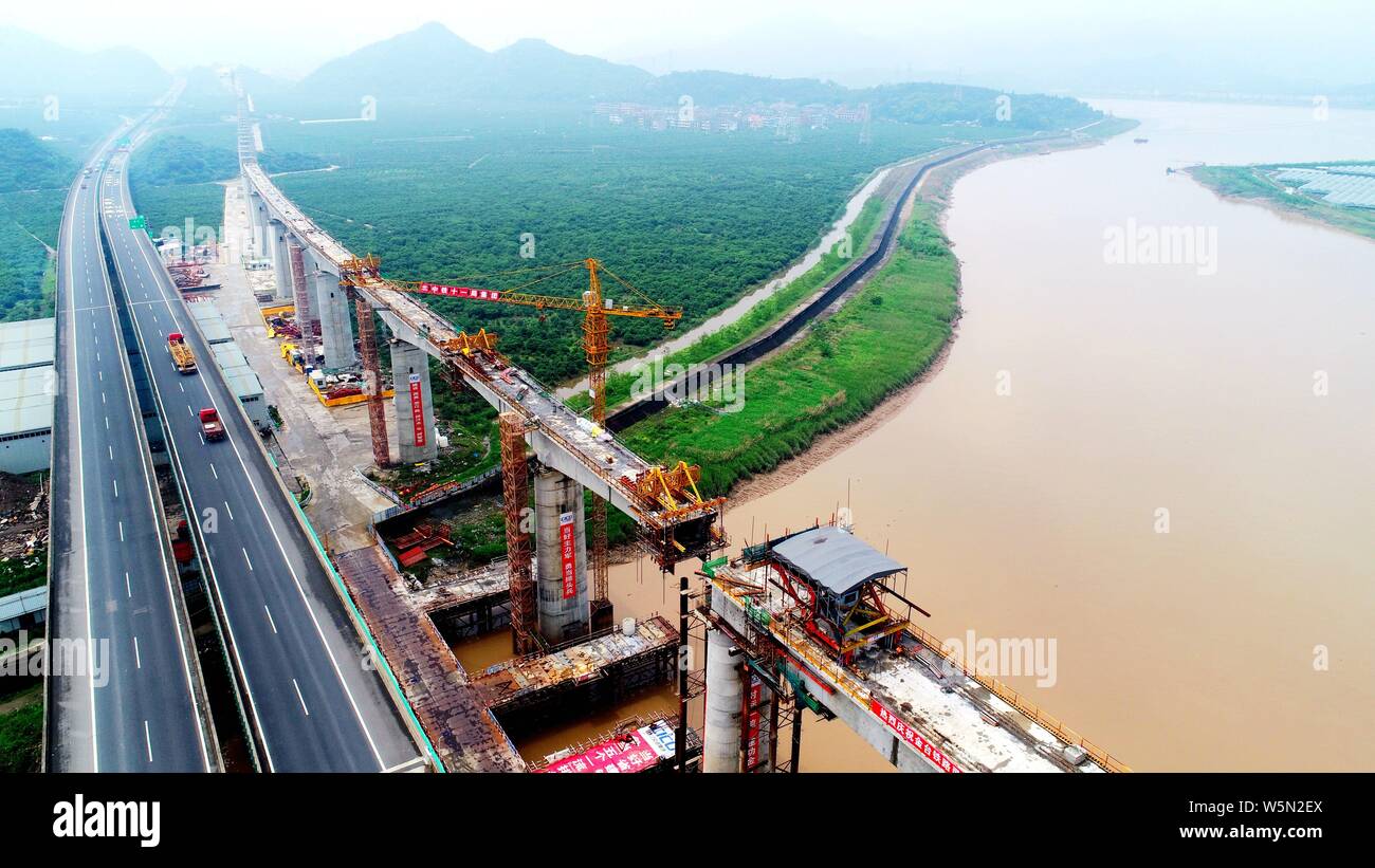 The Lingjiang River Grande Bridge along the 226.12-kilometer-long ...