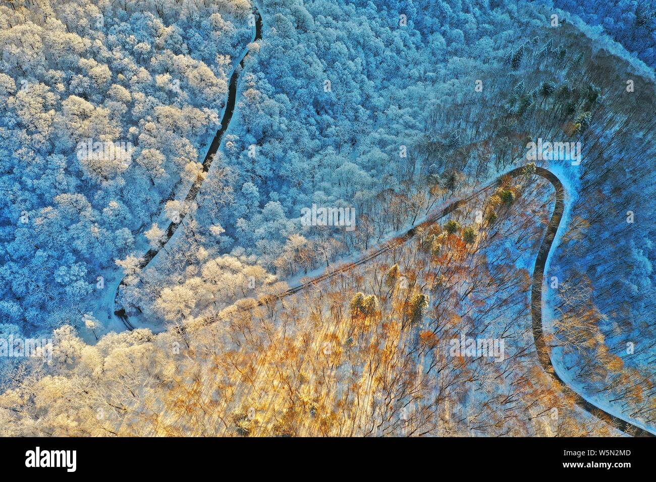 Landscape of the Laotudingzi mountain covered with snow after a ...