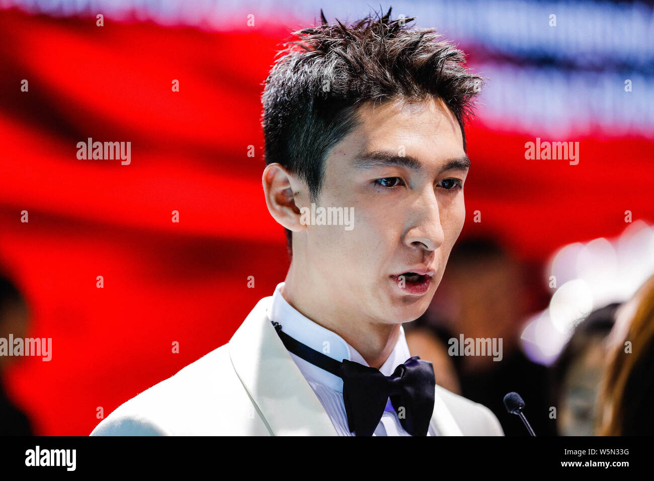 Chinese short track speed skater Wu Dajing, the winner of the men's 500 ...