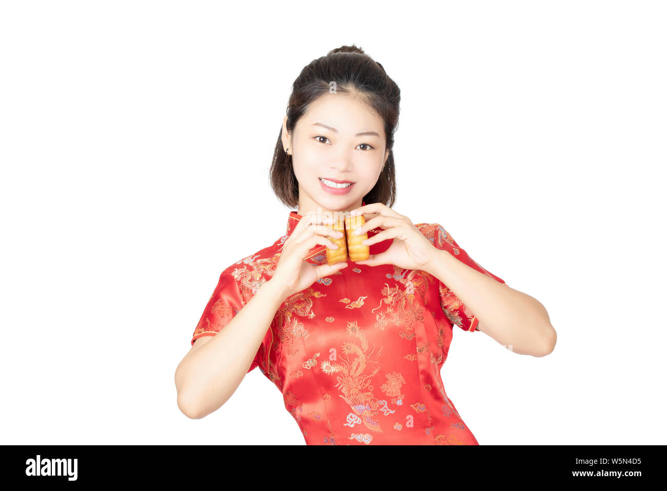 Beautiful Chinese woman wearing a Cheongsam or Chipao holding Moon ...