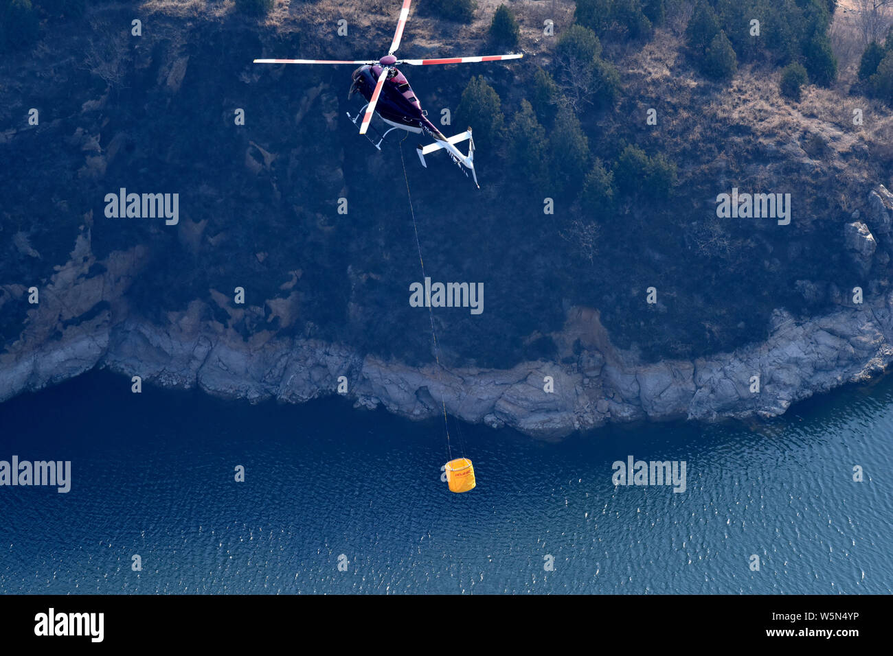 A Bell 407 helicopter is pictured in a fire drill in Miyun district of ...