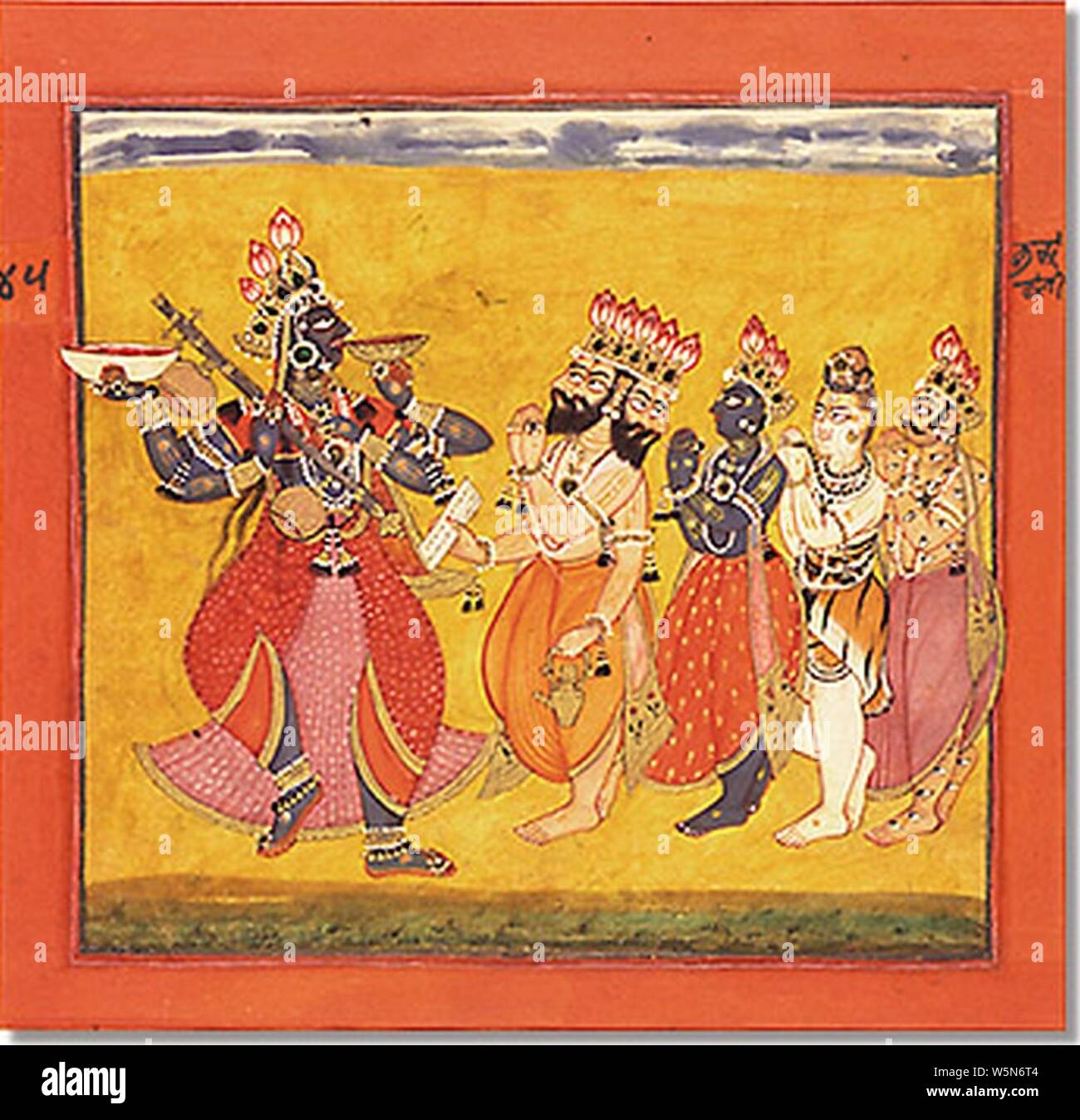 Dancing Bhadrakali adored by the Gods. Basohli. India.1660-70 Stock ...