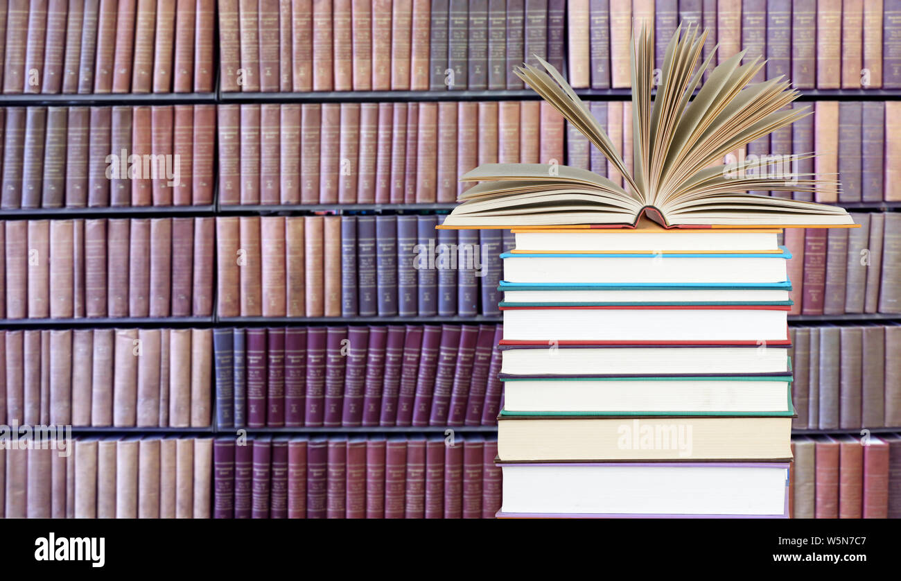 stack of books in library for education concept Stock Photo - Alamy