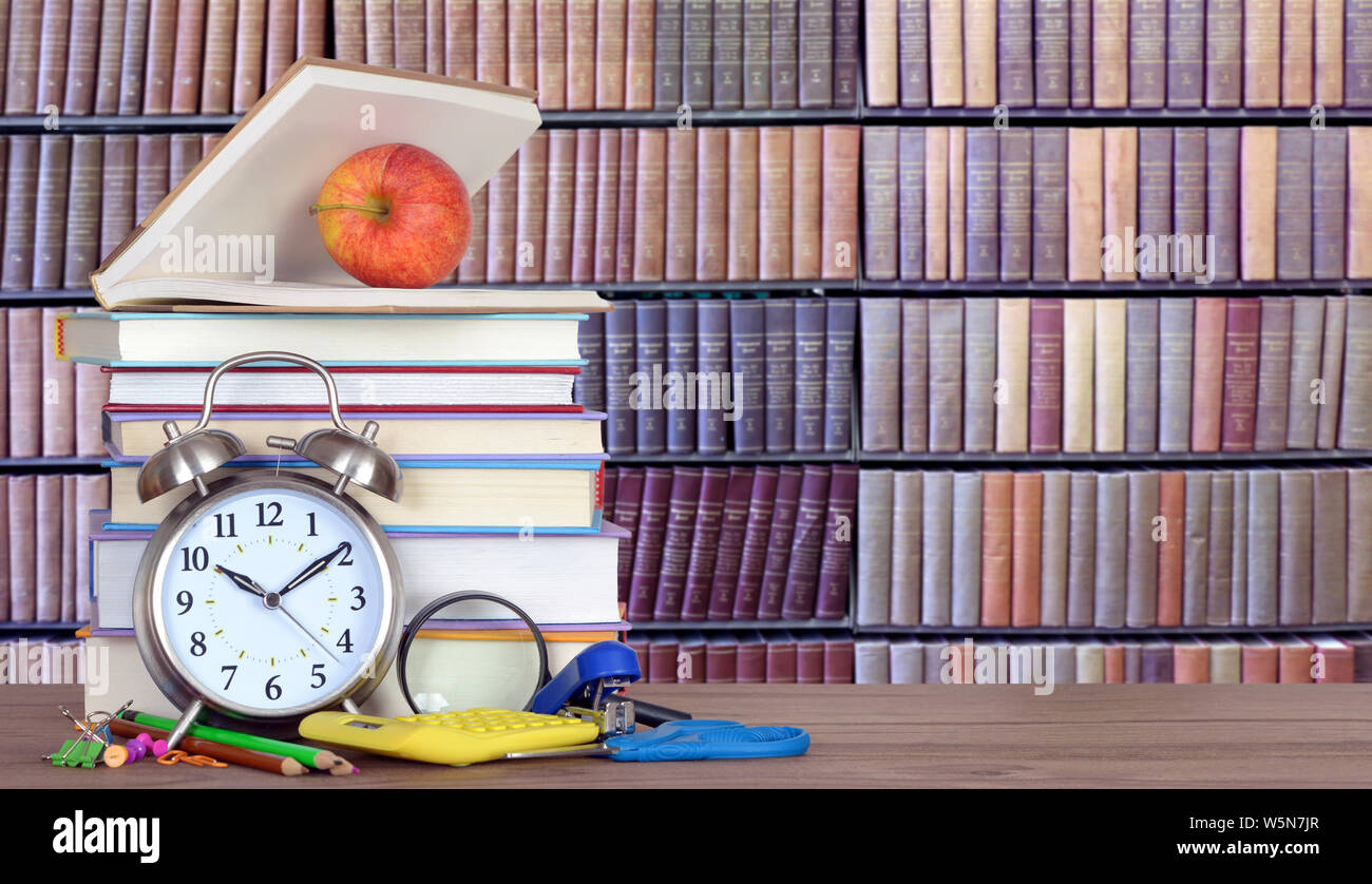 stack of books in library for education concept Stock Photo - Alamy