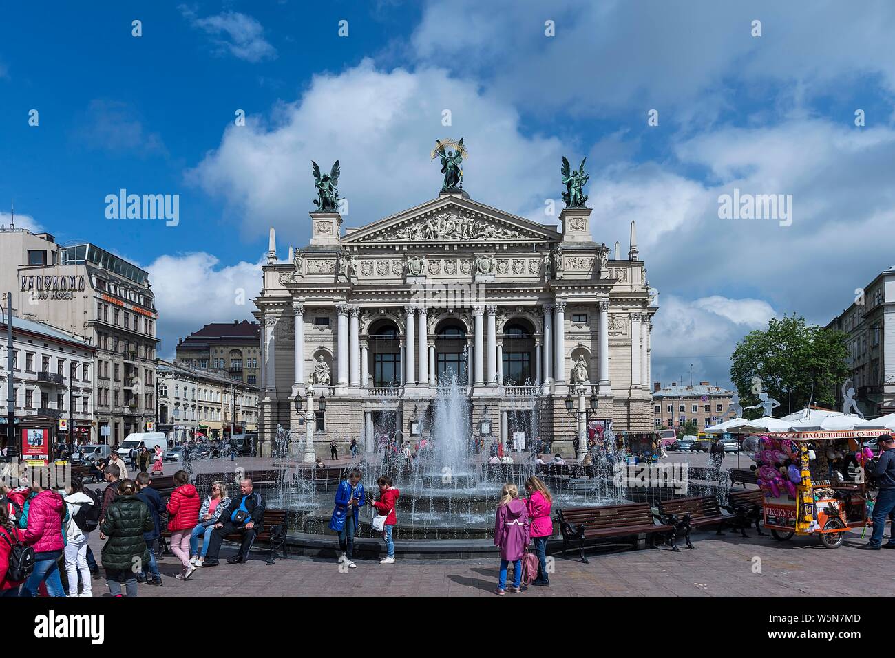 Opera fountain in front of the Opera House, Lviv, Ukraine Stock Photo ...