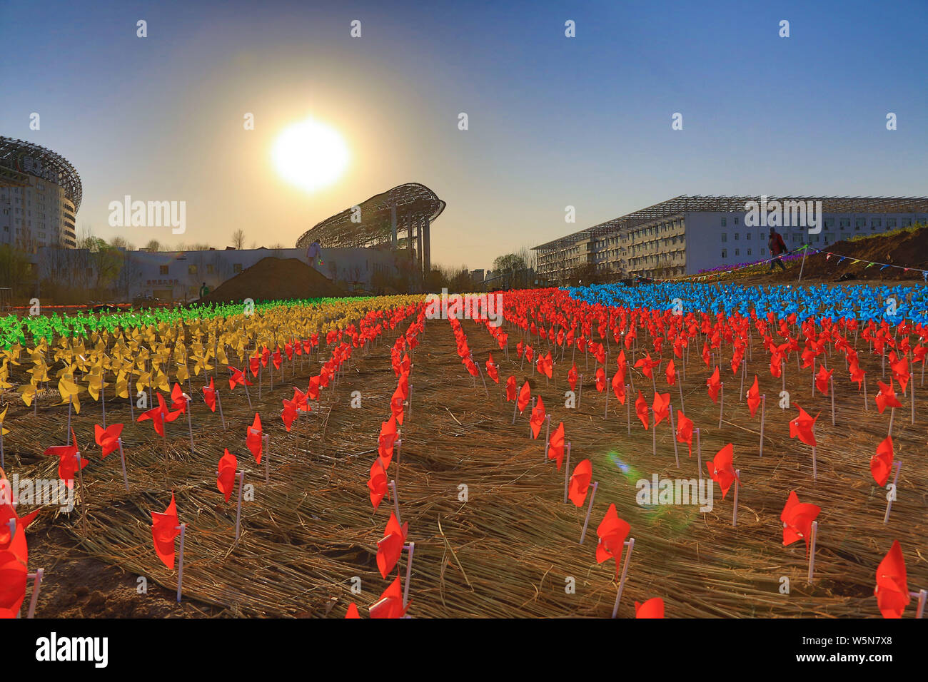 Landscape of mini-windmills sprawling across the "Solar Valley" in ...