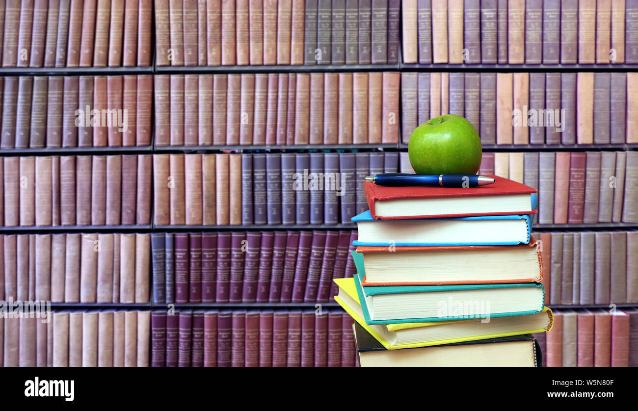 stack of books in library for education concept Stock Photo - Alamy