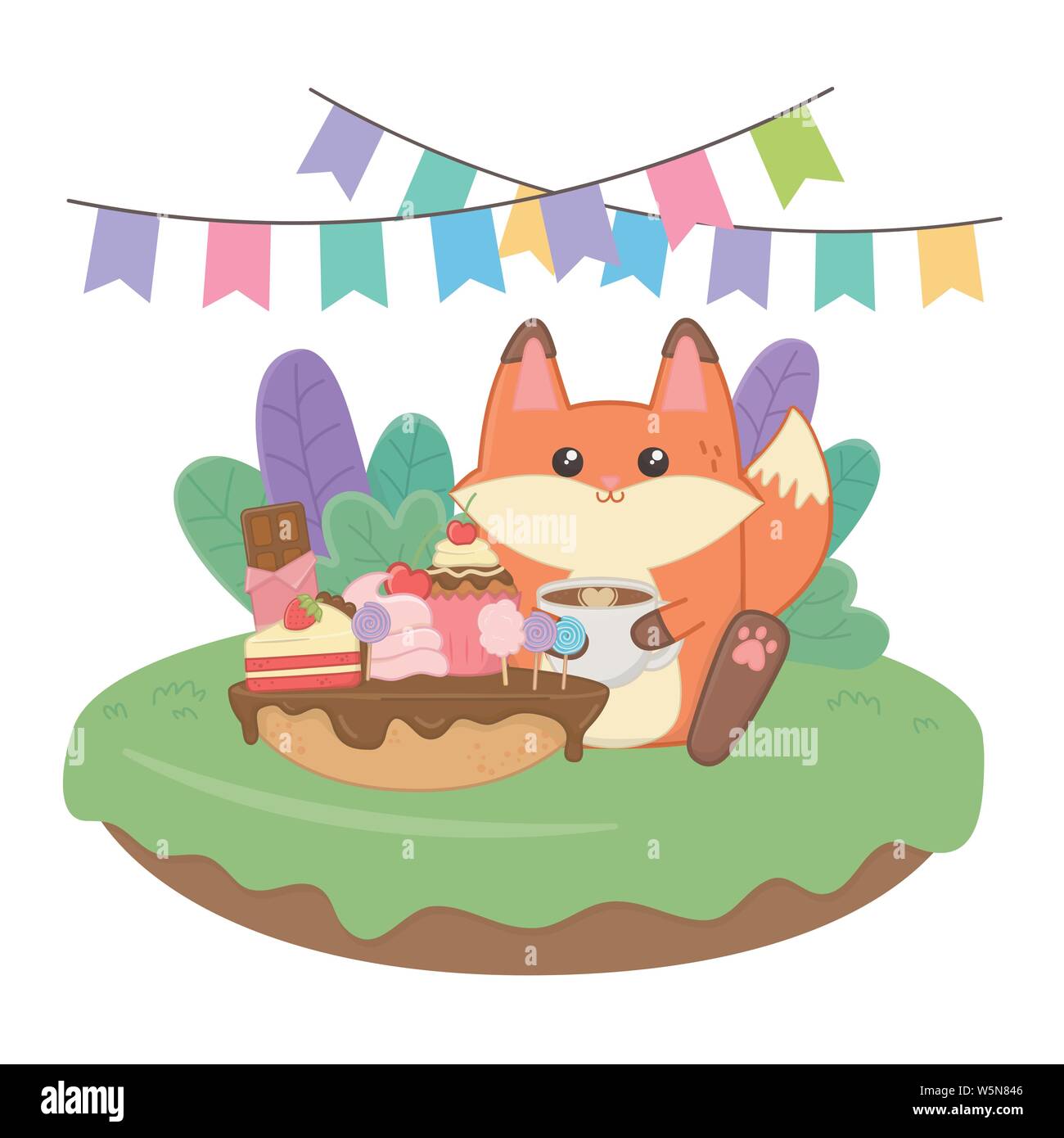 Fox cartoon design, happy birthday celebration decoration party festive ...