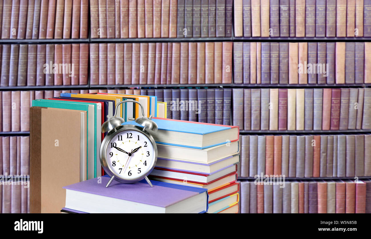 stack of books in library for education concept Stock Photo - Alamy