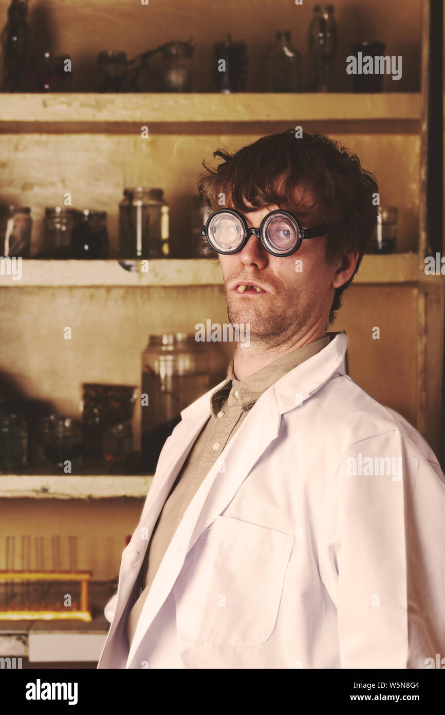 Crazy scientist in his lab doing experiments Stock Photo - Alamy