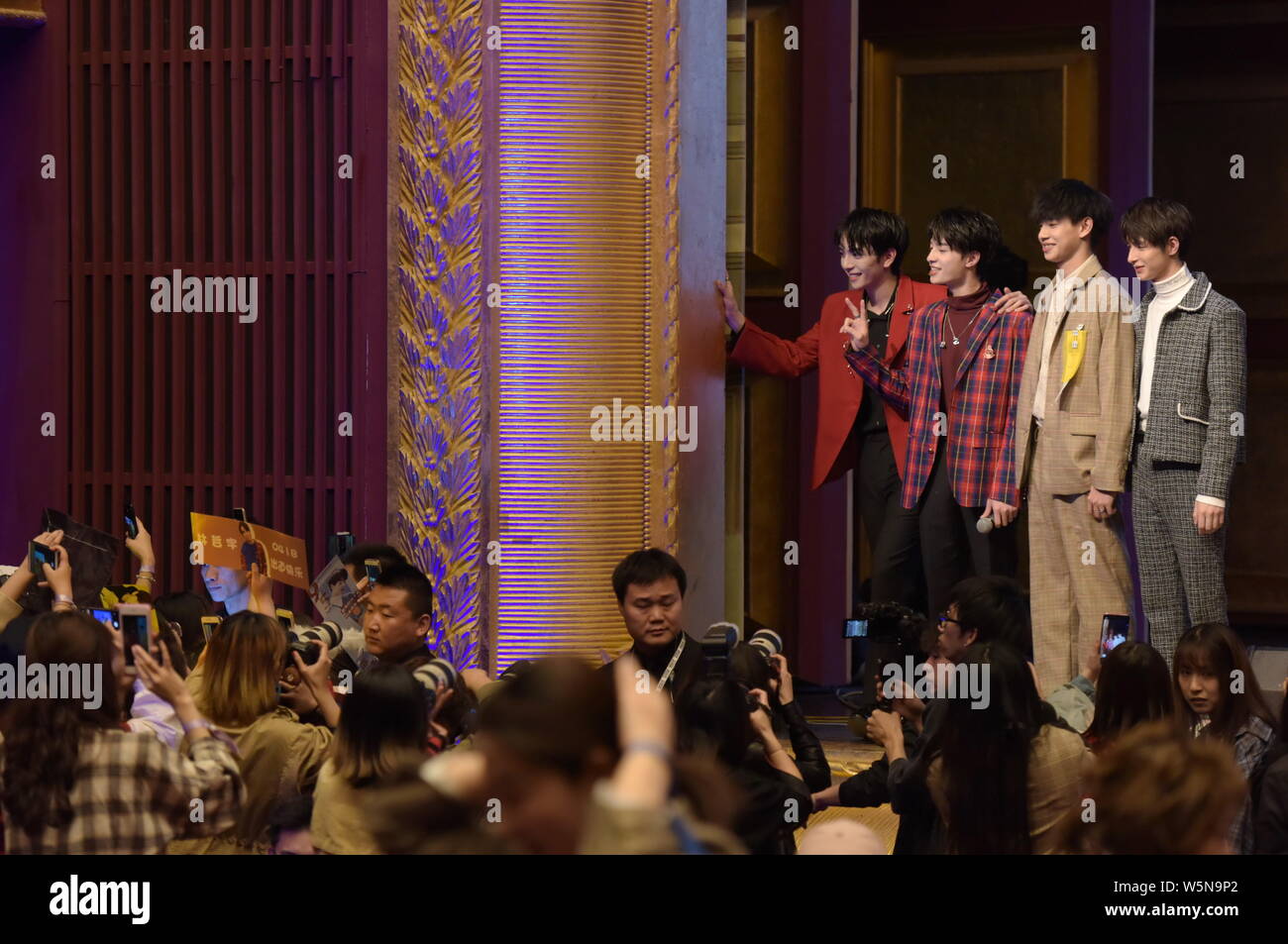 The members of Chinese boy band VOGUE5 attend their debut showcase in ...