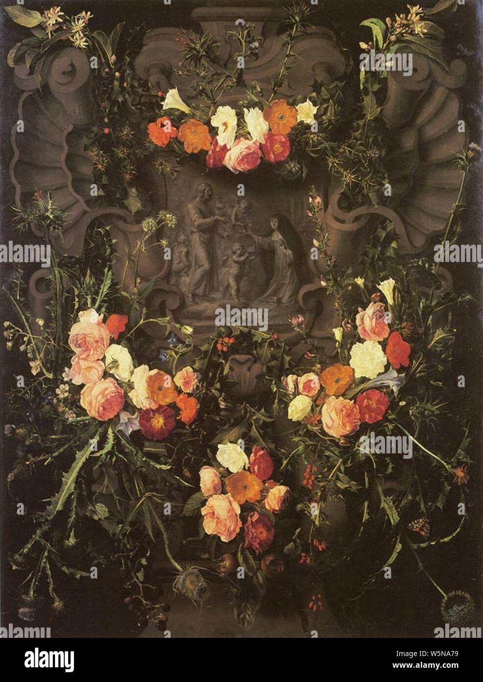 Daniel Seghers - Flower garland with Saint Catherine - c. 1650 Stock ...