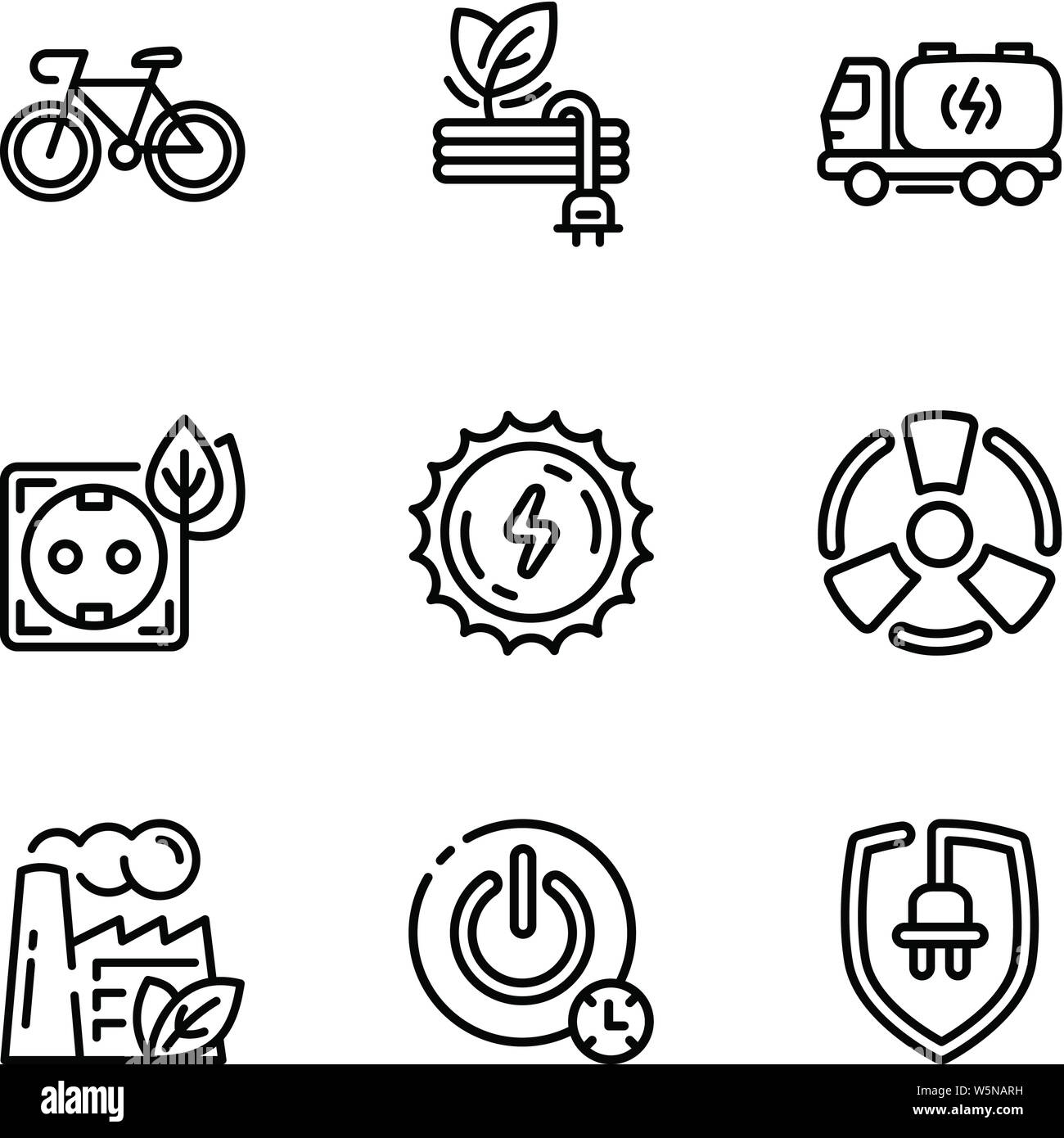 Global energy icon set. Outline set of 9 global energy vector icons for ...