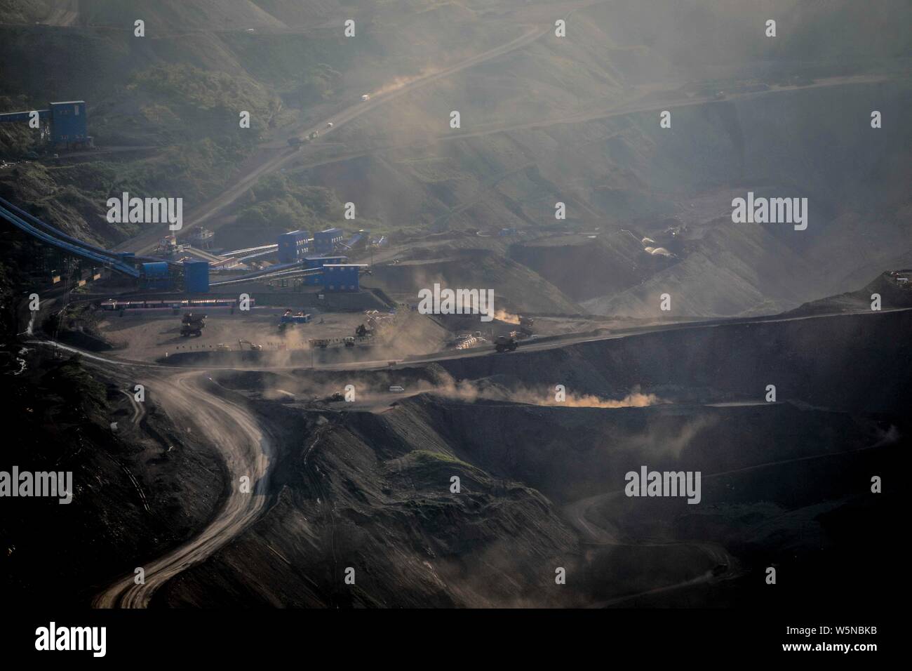 Aerial view of the Fushun West Open Coal Mine, the largest open coal ...