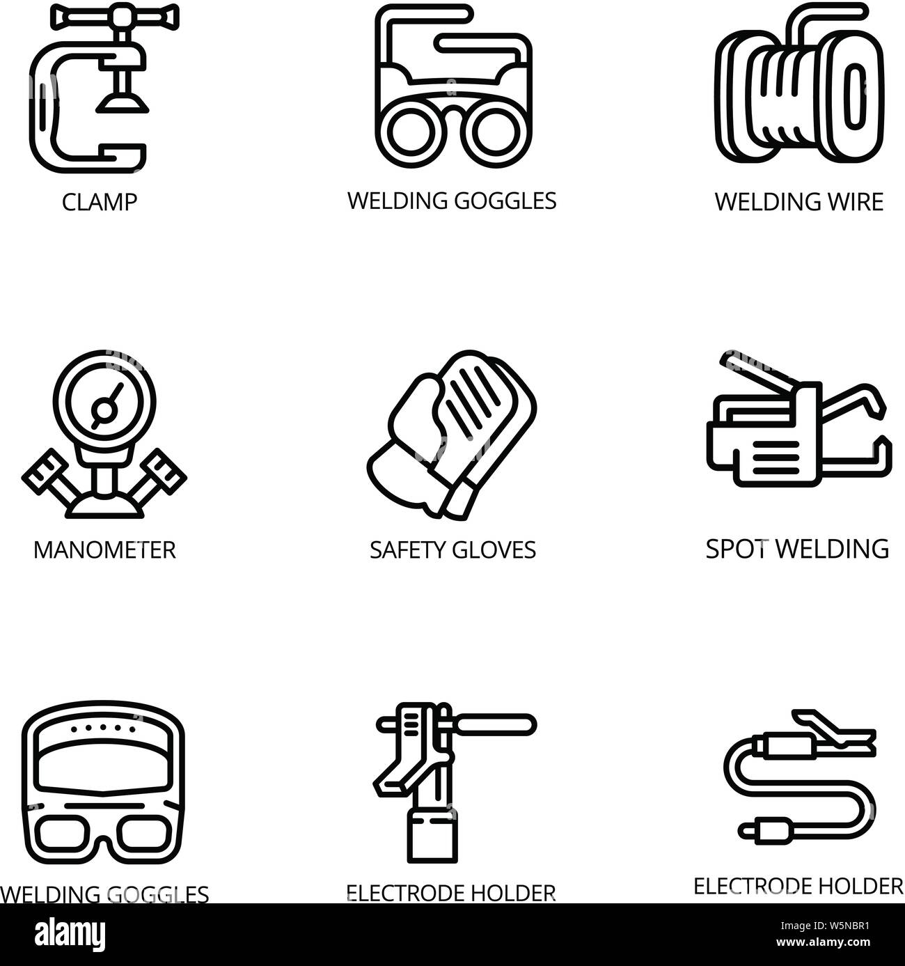 Welding icon set. Outline set of 9 welding vector icons for web design ...