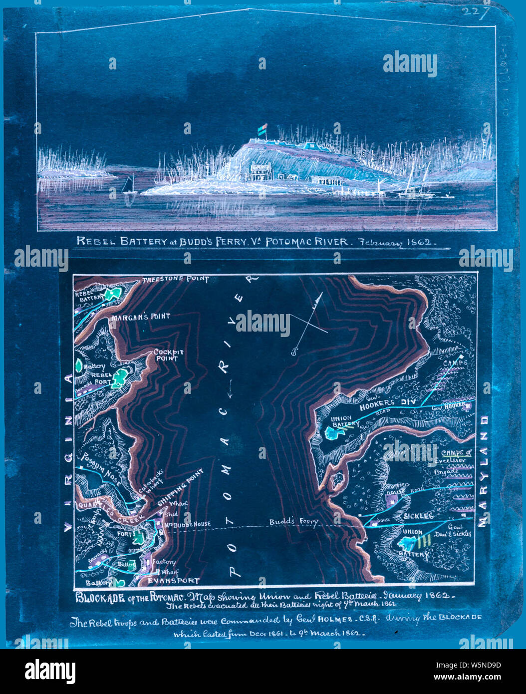 Civil War Maps 0206 Blockade of the Potomac Map showing Union and Rebel ...