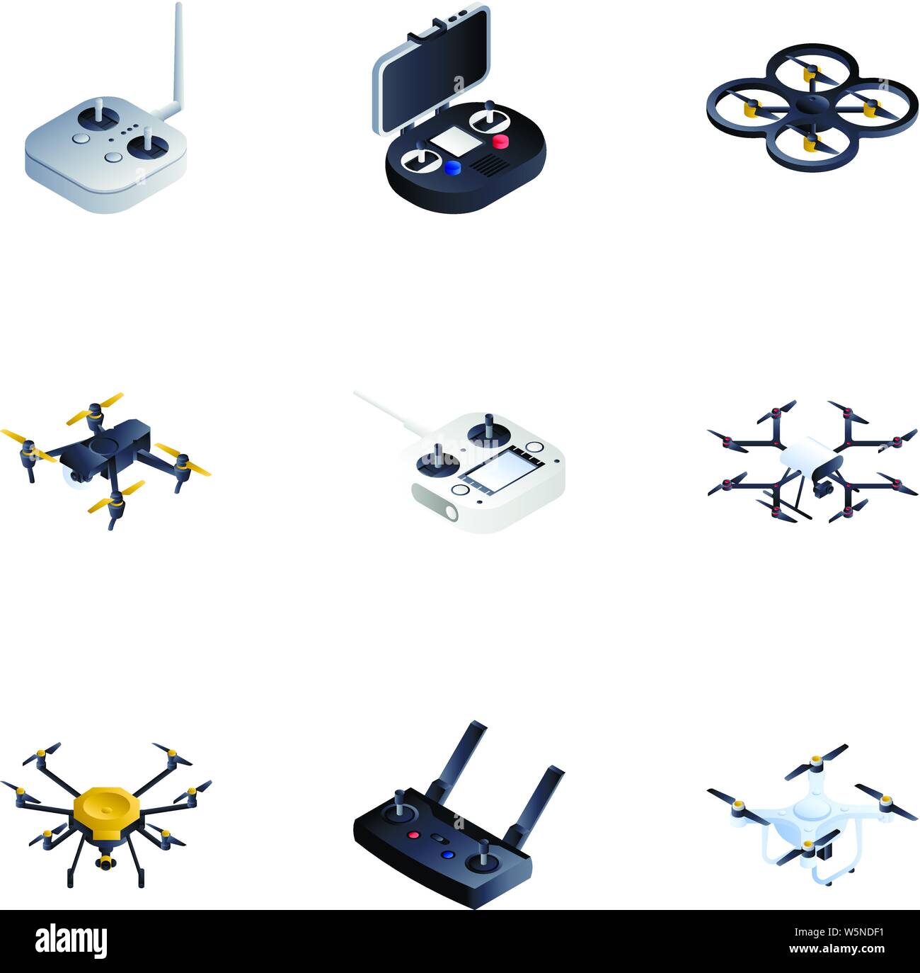 Drone remote control icon set. Isometric set of 9 drone remote control ...