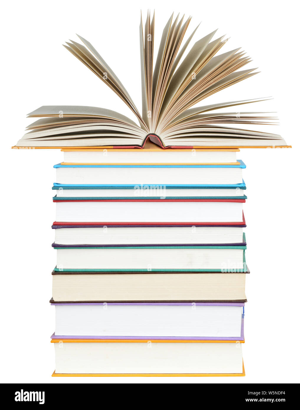 an open book on the stack of books Stock Photo - Alamy