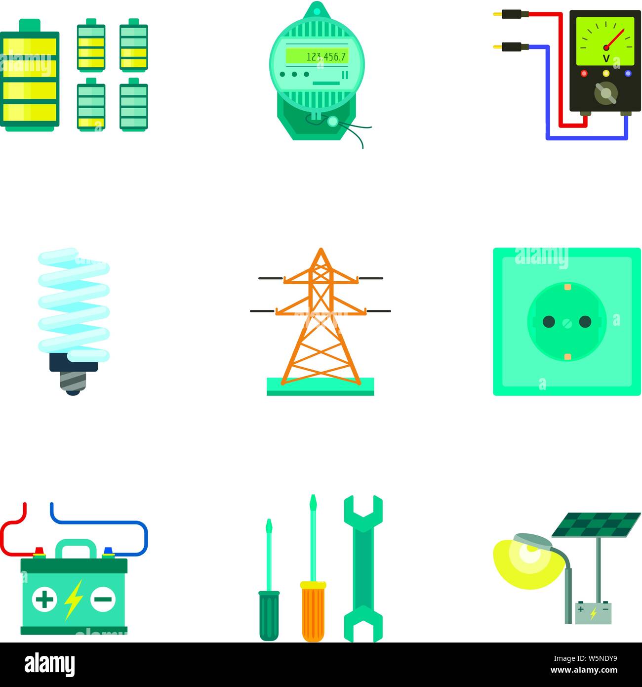 Electric energy icon set. Flat set of 9 electric energy vector icons ...