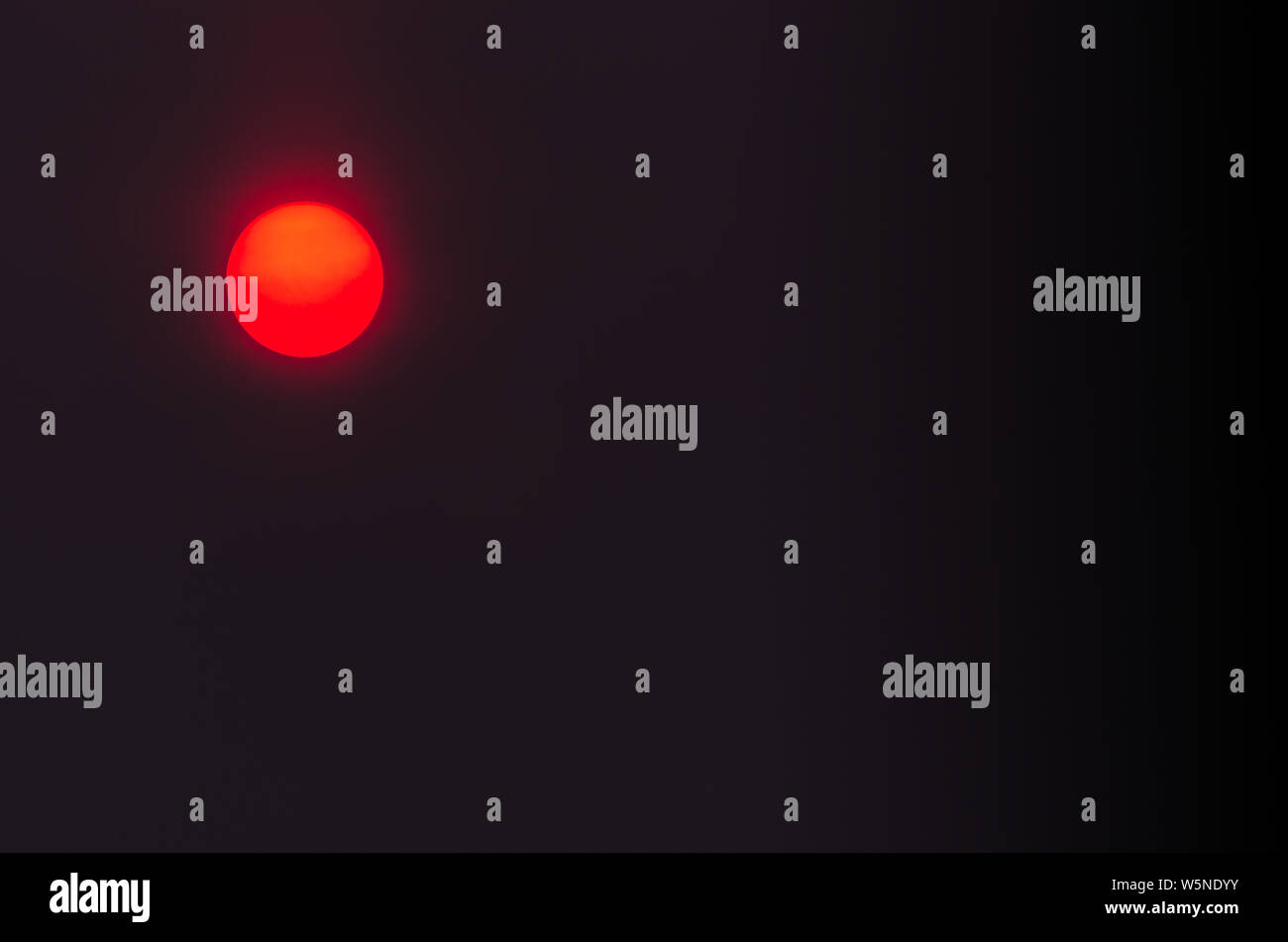 Close-Up of Red Sun Circle In Hazy City Air. Pollution, Climate Change ...
