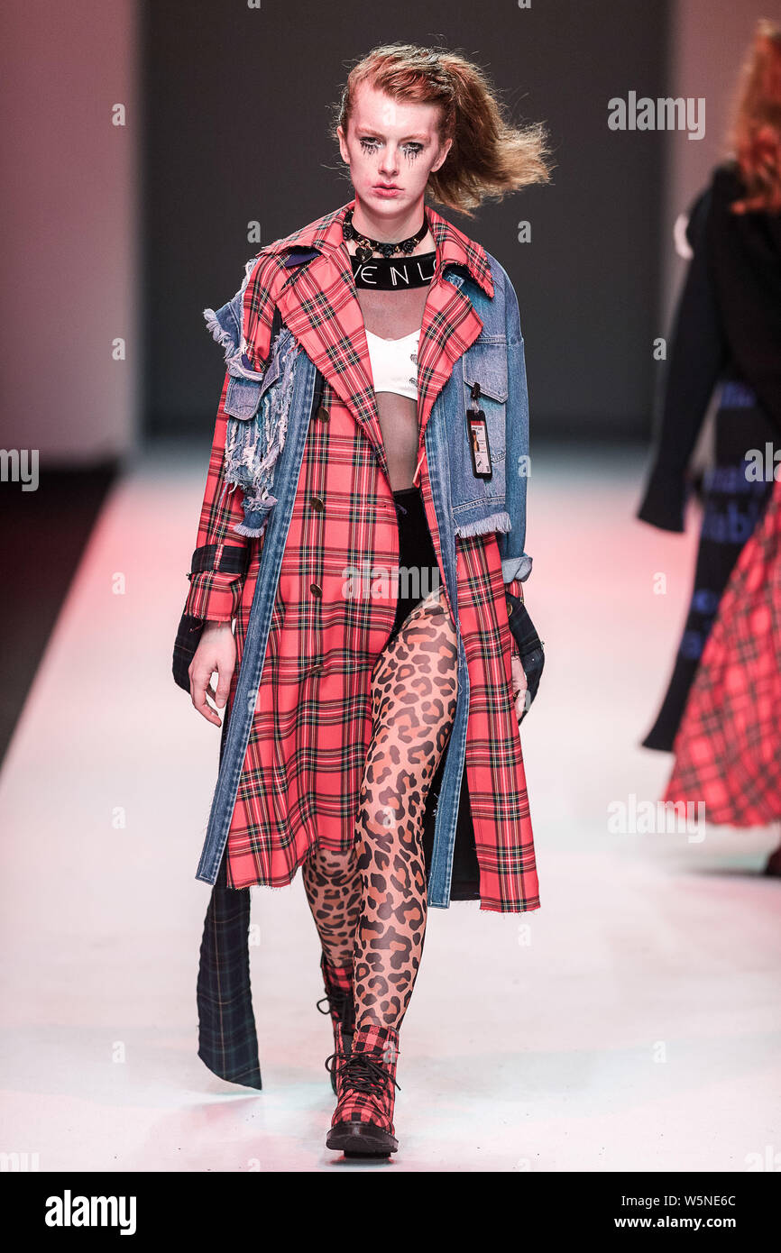 A model displays a new creation at the Devil Beauty show during the ...
