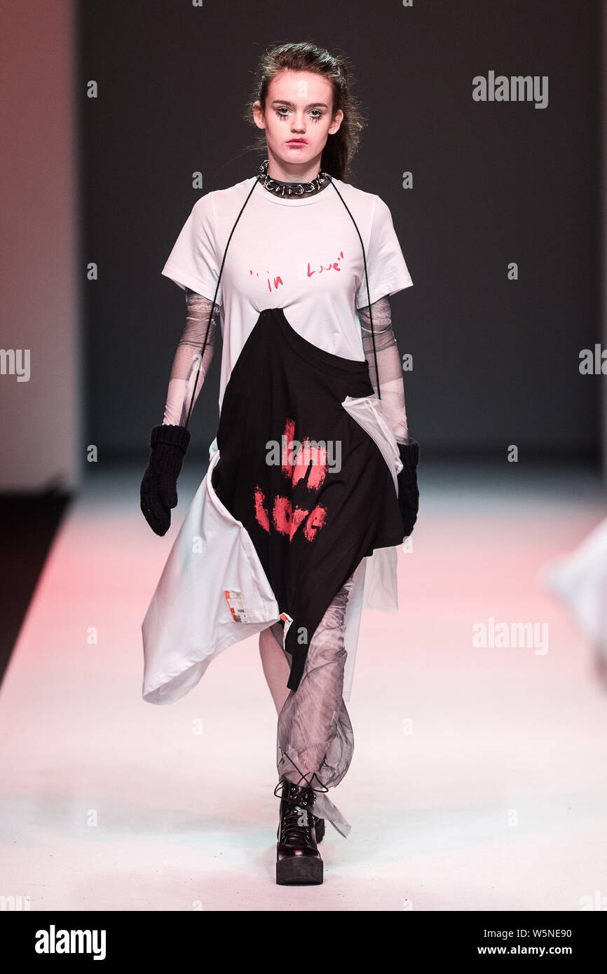 A model displays a new creation at the Devil Beauty show during the ...