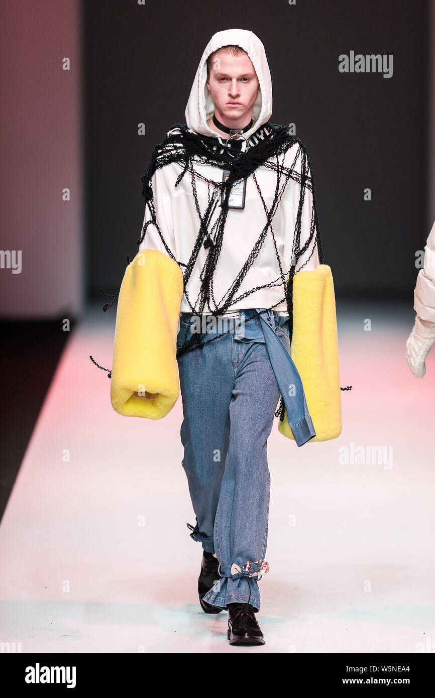 A model displays a new creation at the Devil Beauty show during the ...