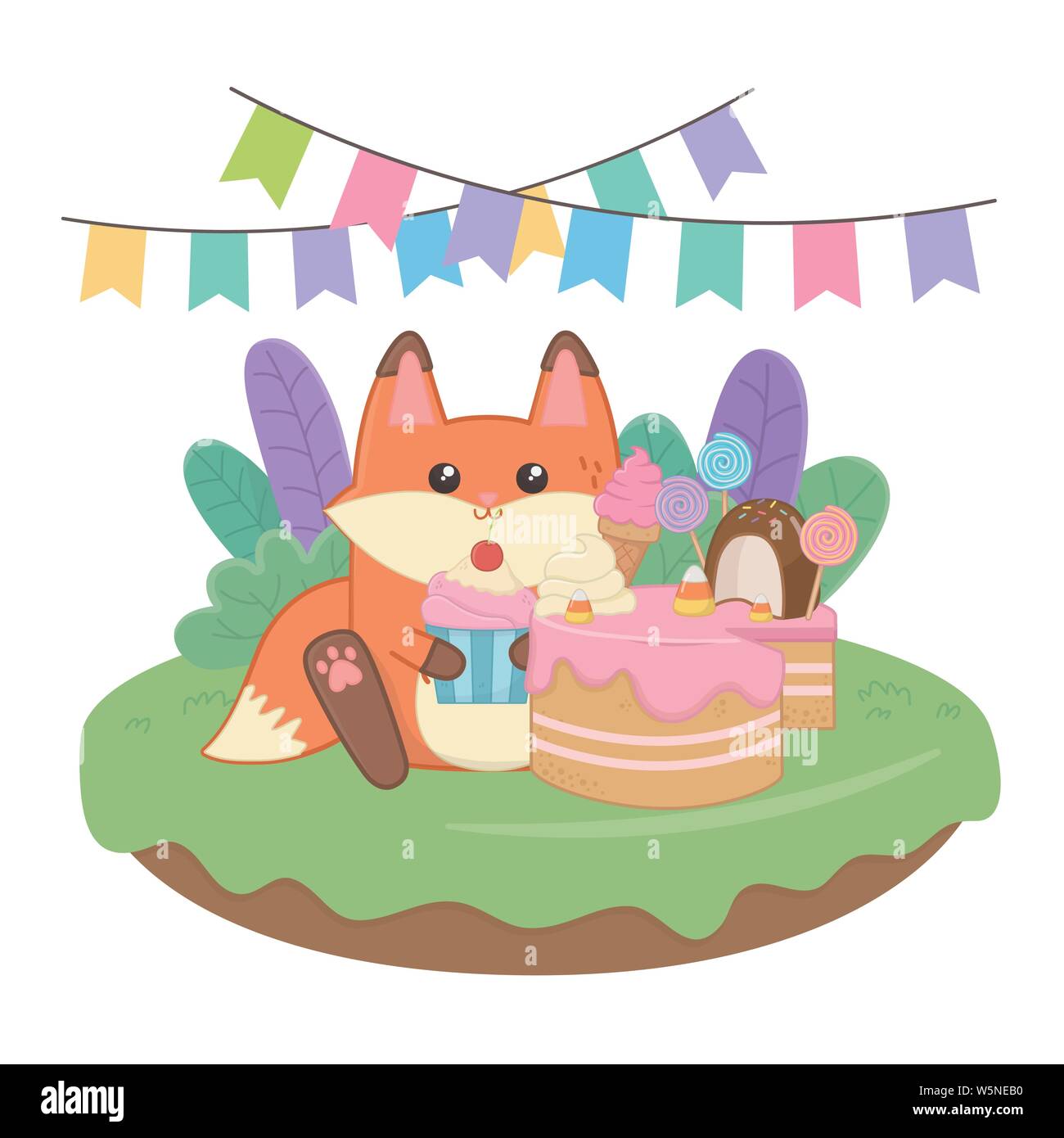 Fox cartoon design, happy birthday celebration decoration party festive ...