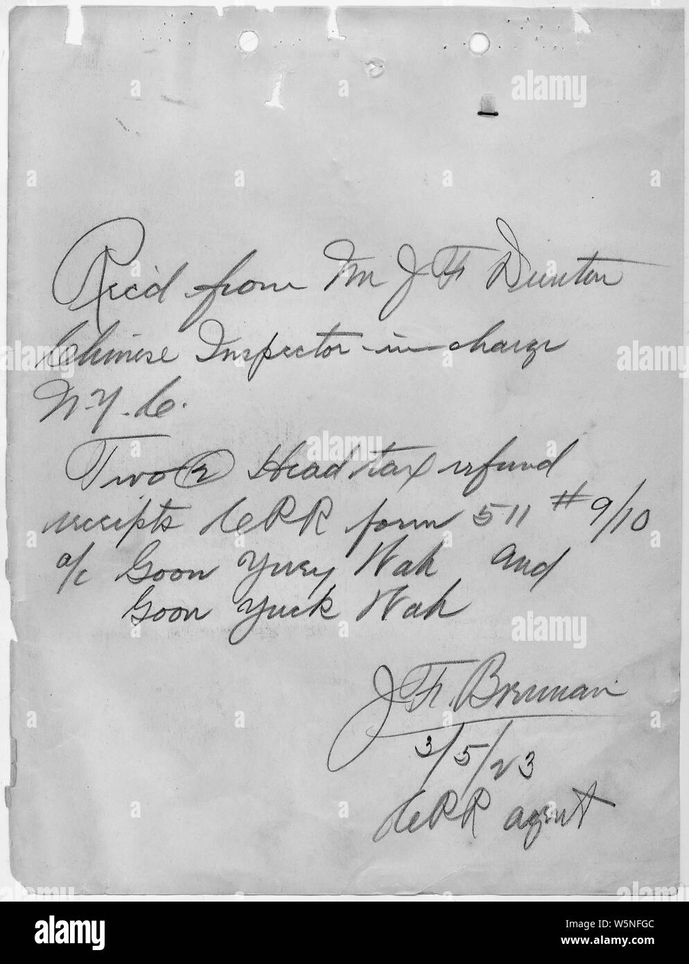 Hand written receipt for head tax refund; Scope and content: This ...