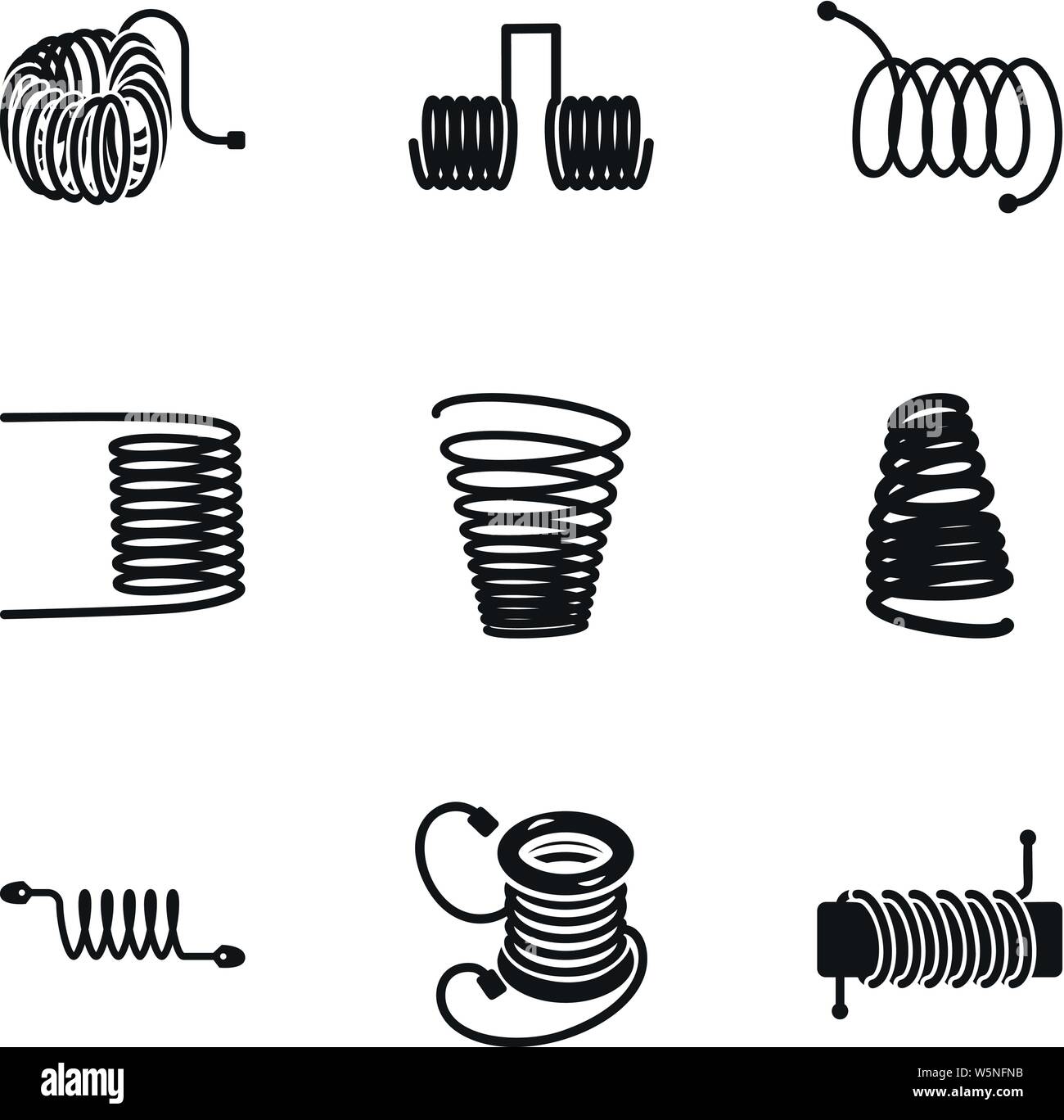 Spring coil icon set. Simple set of 9 spring coil vector icons for web ...