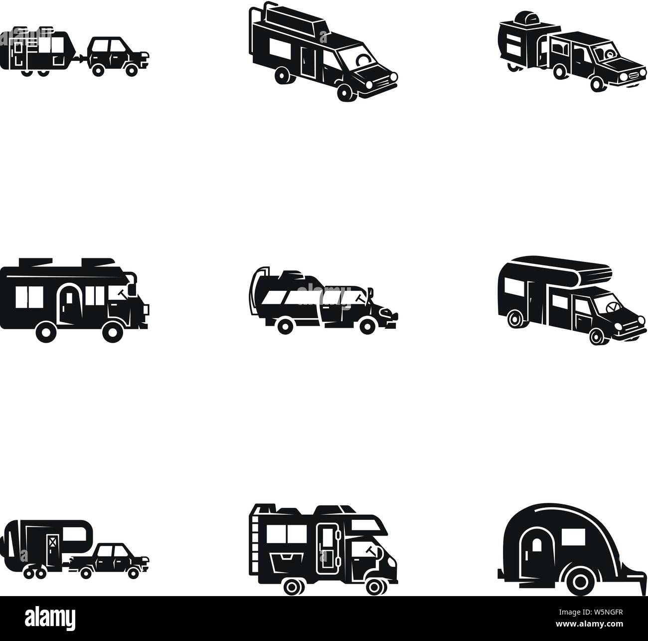 Camping motorhome icon set. Simple set of 9 camping motorhome vector ...