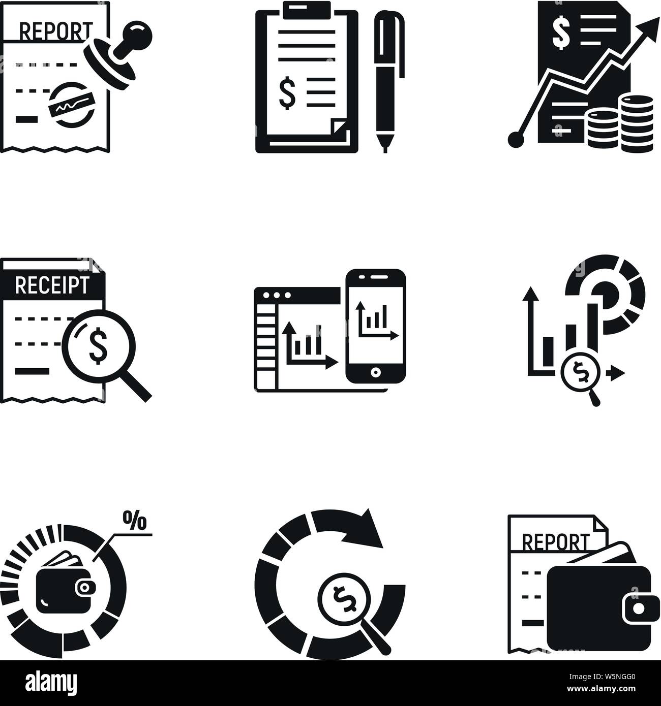Finance report icon set. Simple set of 9 finance report vector icons ...